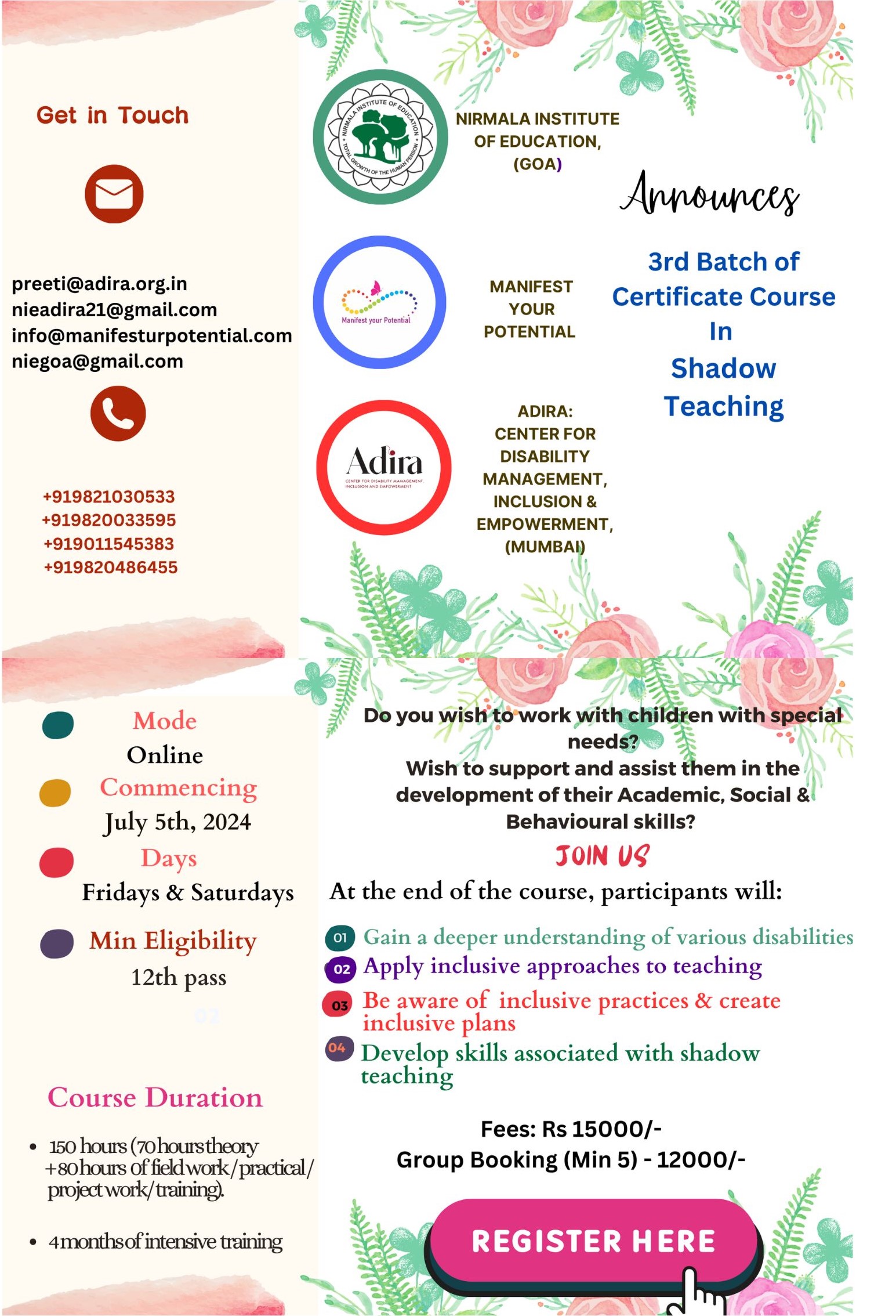 3rd Batch of Certificate Course In Shadow Teaching | Nirmala Institute ...